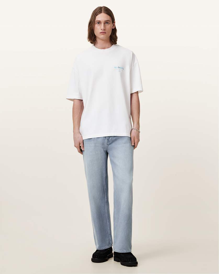 Underground Oversized Crew Neck T-Shirt ASHEN WHITE/BLUE | ALLSAINTS